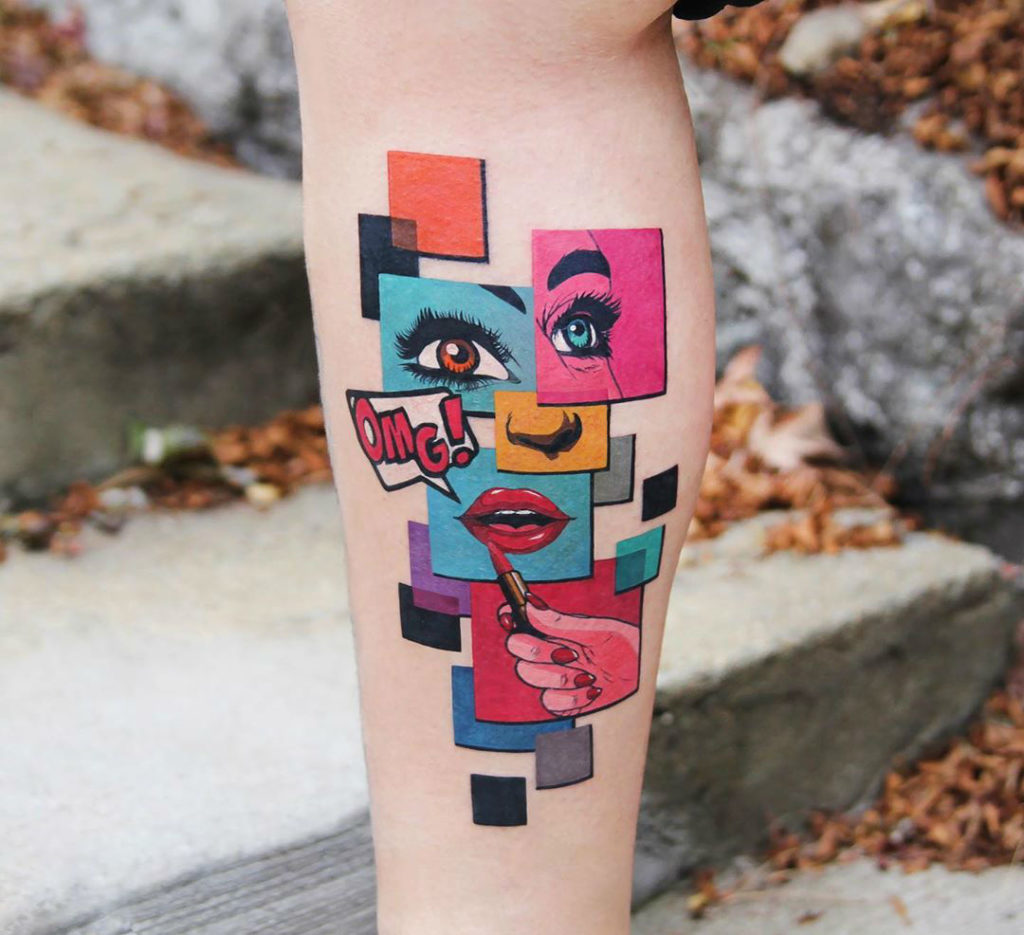 Polygonal Collage-Esque Geometry in Polyc SJ's Tattoo Art